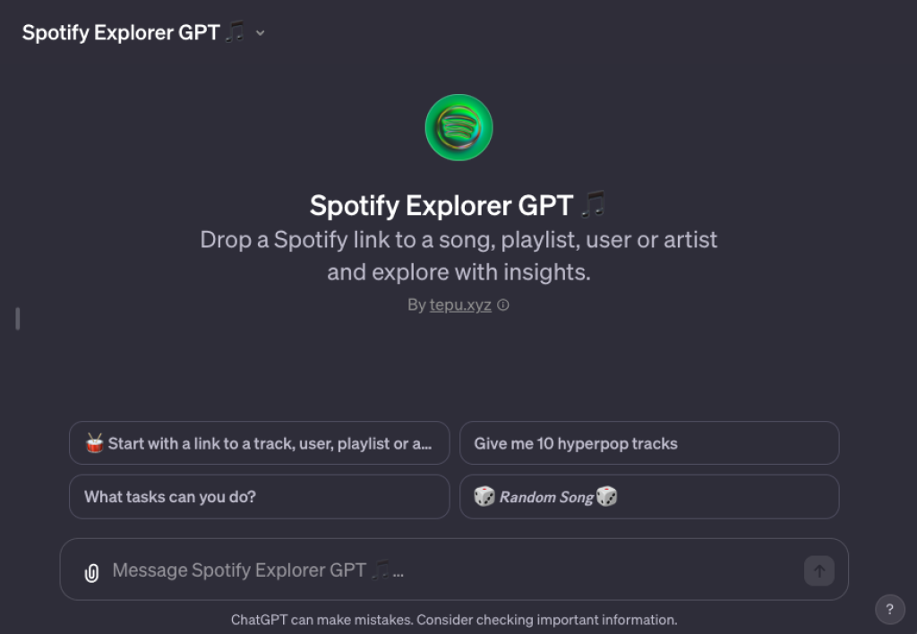 Spotify Explorer GPT | zindo+co